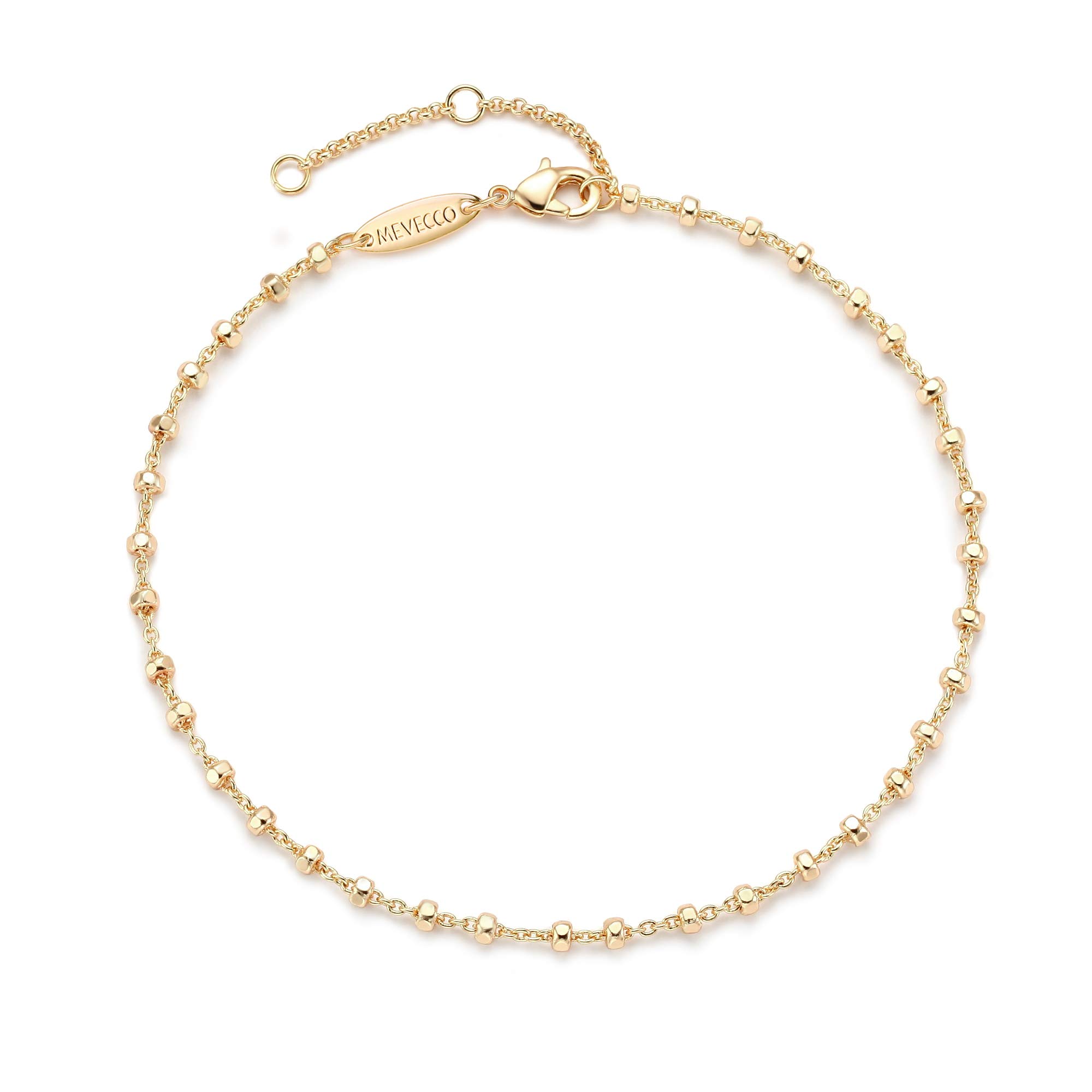 MEVECCO Gold Matt Beaded Anklet,14K Gold Plated Handmade Polyhedral Cut and Matt Beads Cute Dainty Anklet for Women