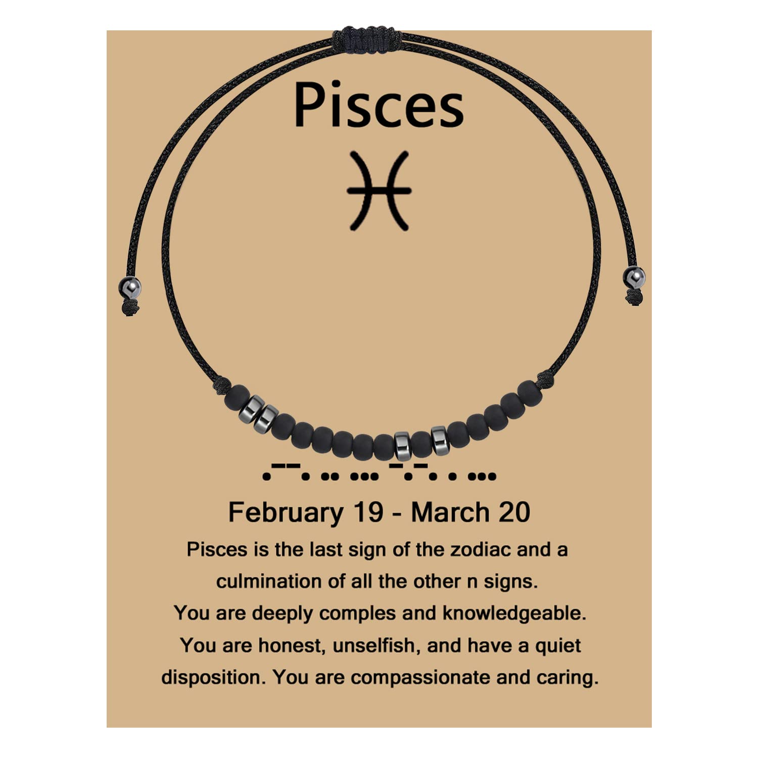 MAOFAED 12 Zodiac Morse Code Bracelet Constellation Gift Morse Code Jewelry Zodiac Sign Bracelet for Women Men (Pisces codebr)