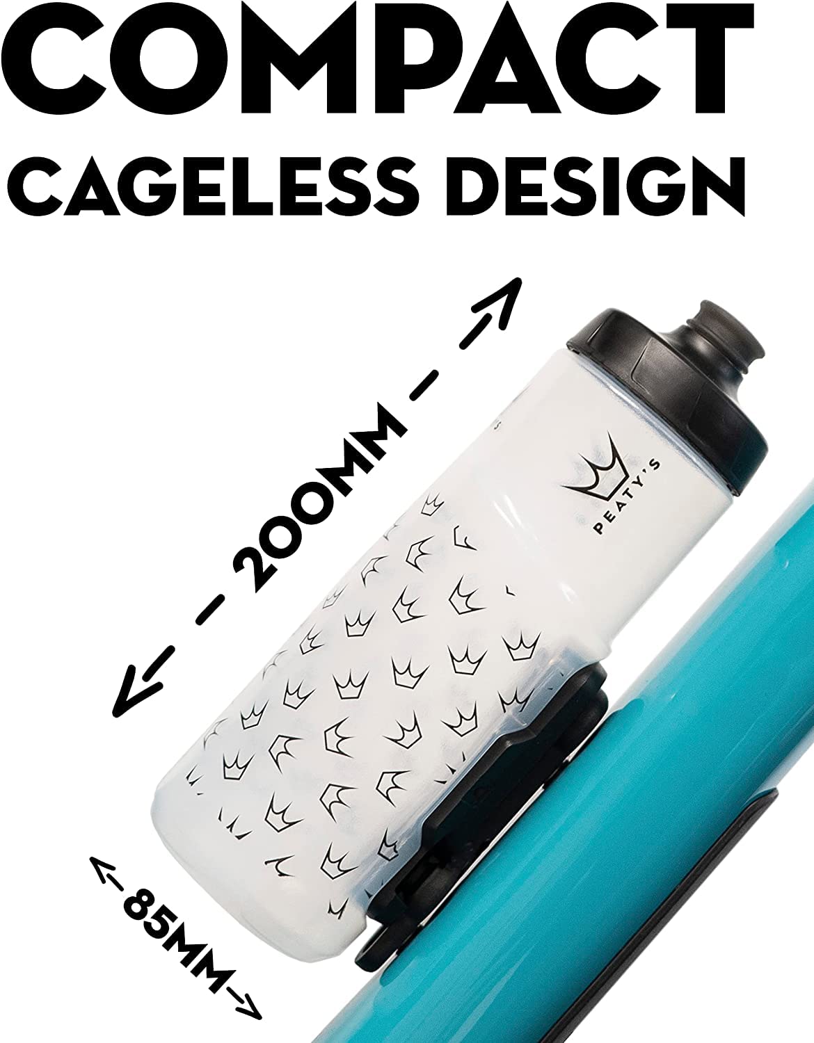 Peaty's Fidlock Lockin Magnetic Bike Water Bottle & Mount, Topo/Clear, 600 ml/ 20 oz.