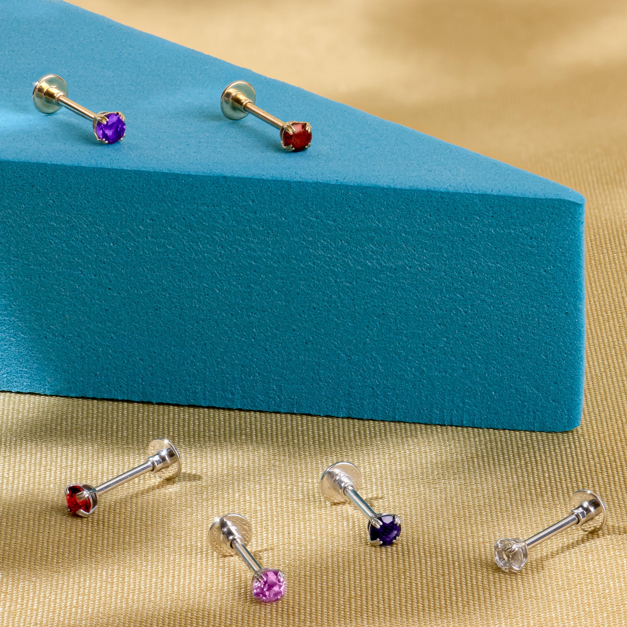 Nicole Miller Real 10k White Gold Jewelry White Gemstone February Birthstone Earrings for Women Cartilage Opal Stud Tragus Helix Upper Ear Conch Piercing Small Opal Single Stud Earring Flat Screw Back