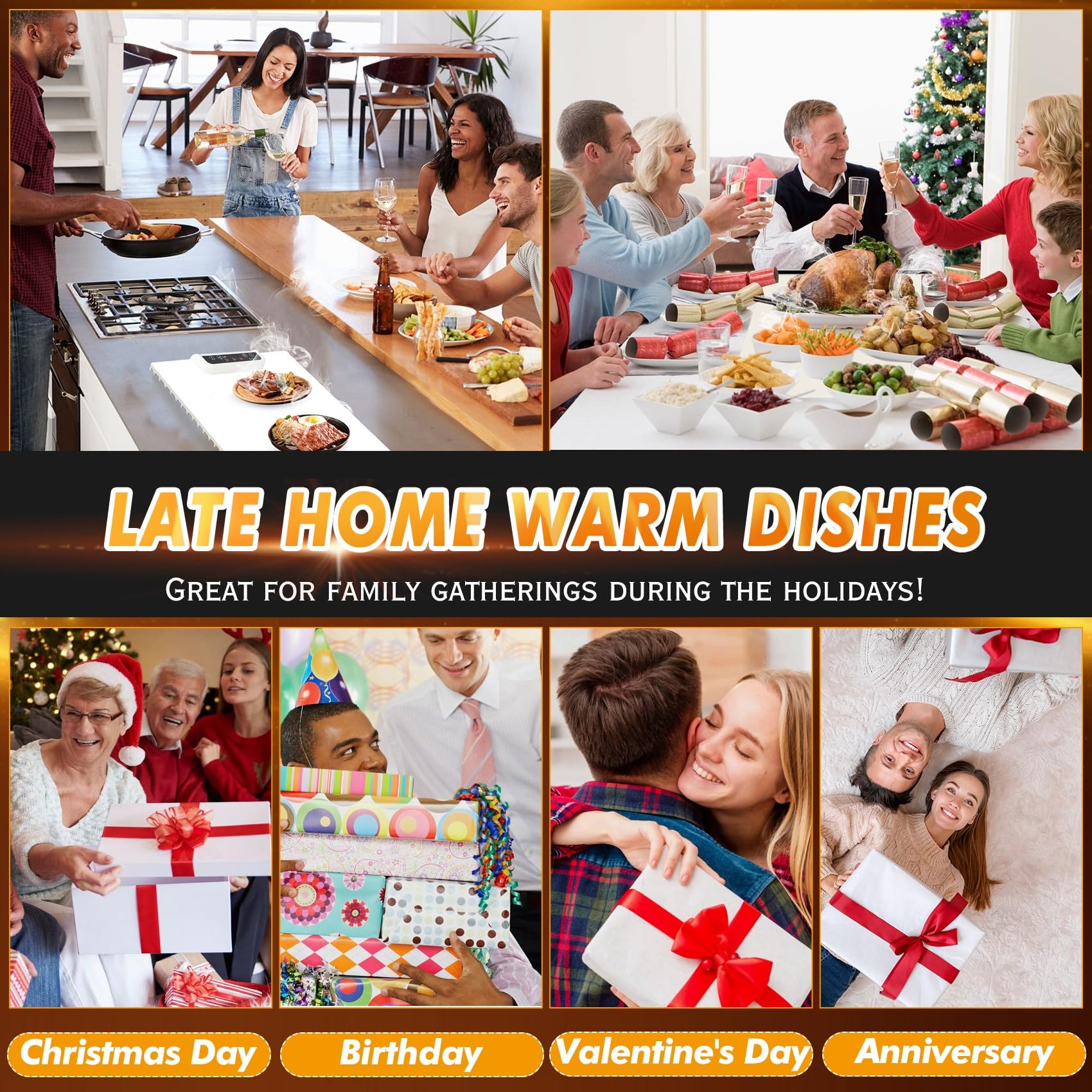 Warming Mat for Food - Full Surface Heating Food Warmer Mat with 3 Temperature Settings, Rollable & Portable, Auto Shut-Off - Electric Warming Tray for Gatherings,Parties,Everyday Use