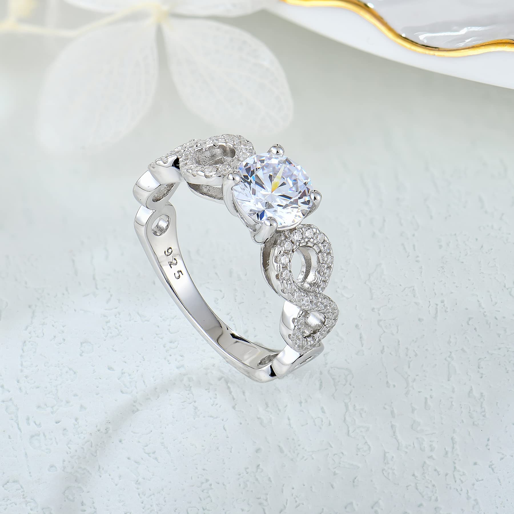 PAZEEN Infinity Rings for Women 925 Sterling Silver Birthstone Band Cubic Zirconia Statement Ring Bridal Wedding Anniversary Promise Ring for Her size9