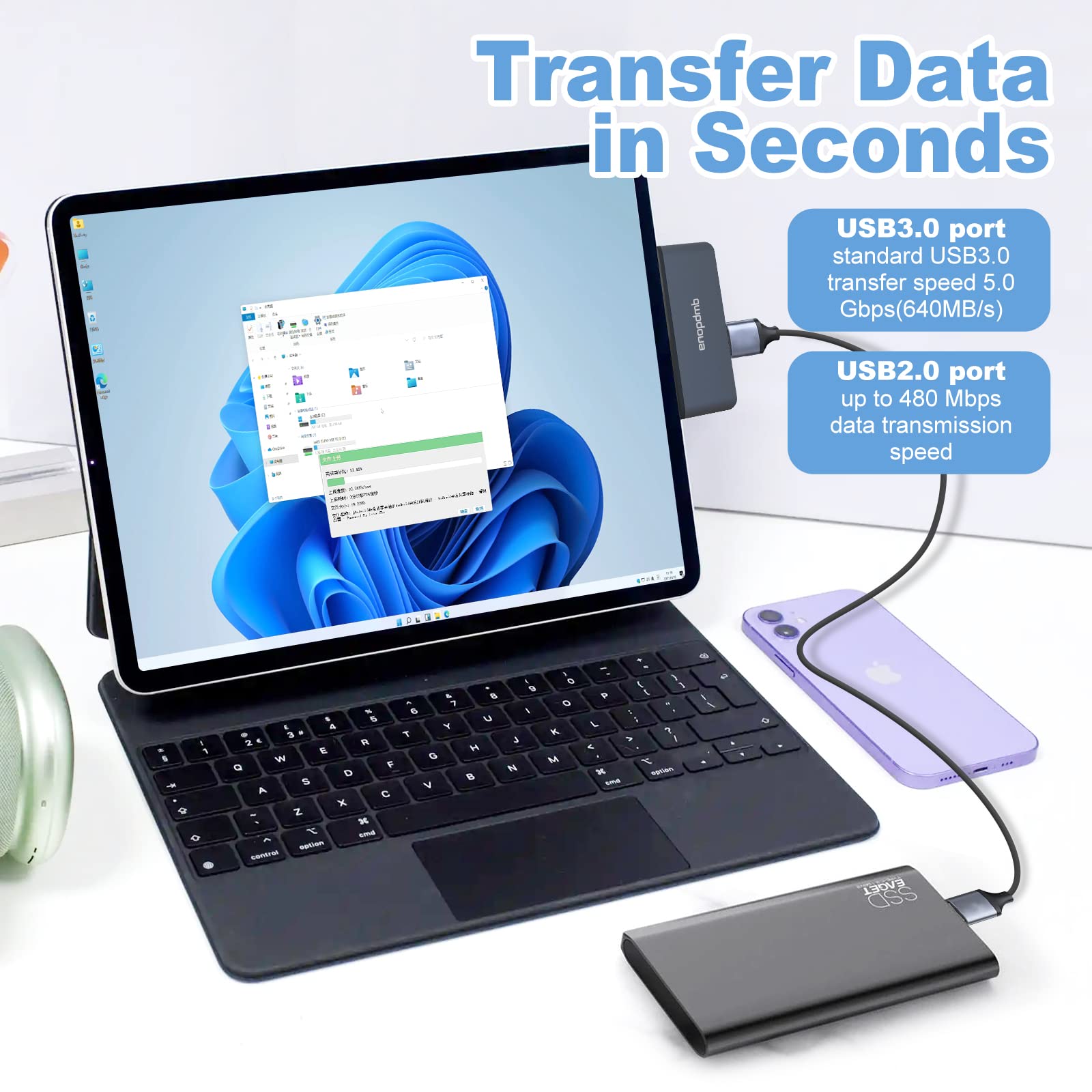 Surface Pro 8 Docking Station with 4K HDMI Adapter/USB C(Data)/USB 3.0 Port/USB 2.0 Port for Microsoft Surface Pro 8 Accessories
