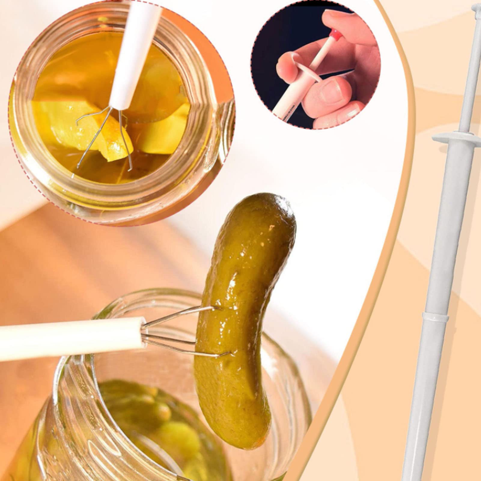 Multifunctional Flexible Olive Pepper Kimchi Food Grabber Gripper Picker Serving Fork, Pickle Pincher for Jar Pickle Olive Forks Serving Forks