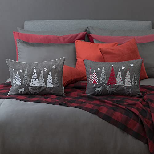 JWH Trees Pillow Covers Decorative Deer Embroidered Accent Pillow Case Snowflake Cushion Christmas Pillowcase for Farmhouse Home Bed Couch Decor Sham 14x20 Inches Grey White