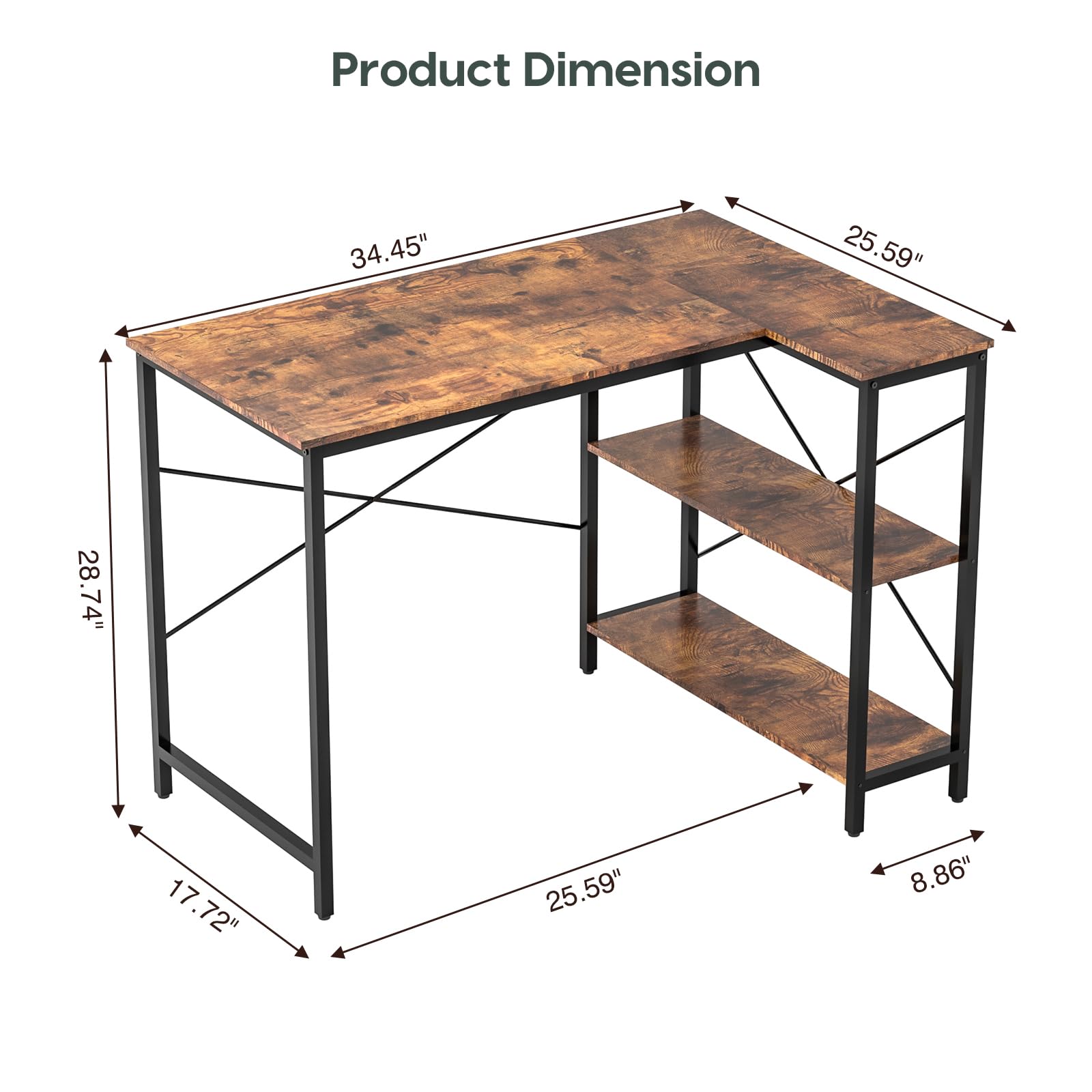 WASAGUN Small Computer Desk,35 Inch L Shaped Desk with Storage Shelves,Gaming Desk,Home Office Corner Reversible Pc Desk,Study Writing Table,Black