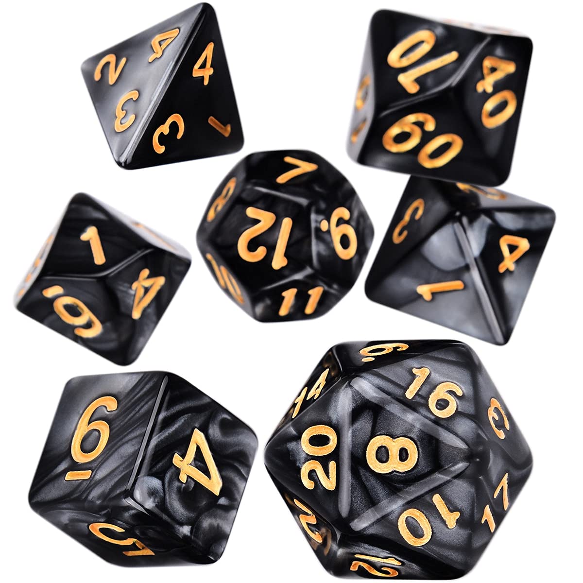 SARITE DC Pearl Swirl Polyhedral 7-Die DND Dice Set D4 D6 D8 D10 D% D12 D20 for TRPG Dice Game Enthusiasts D106/792 (Color : Brown B)