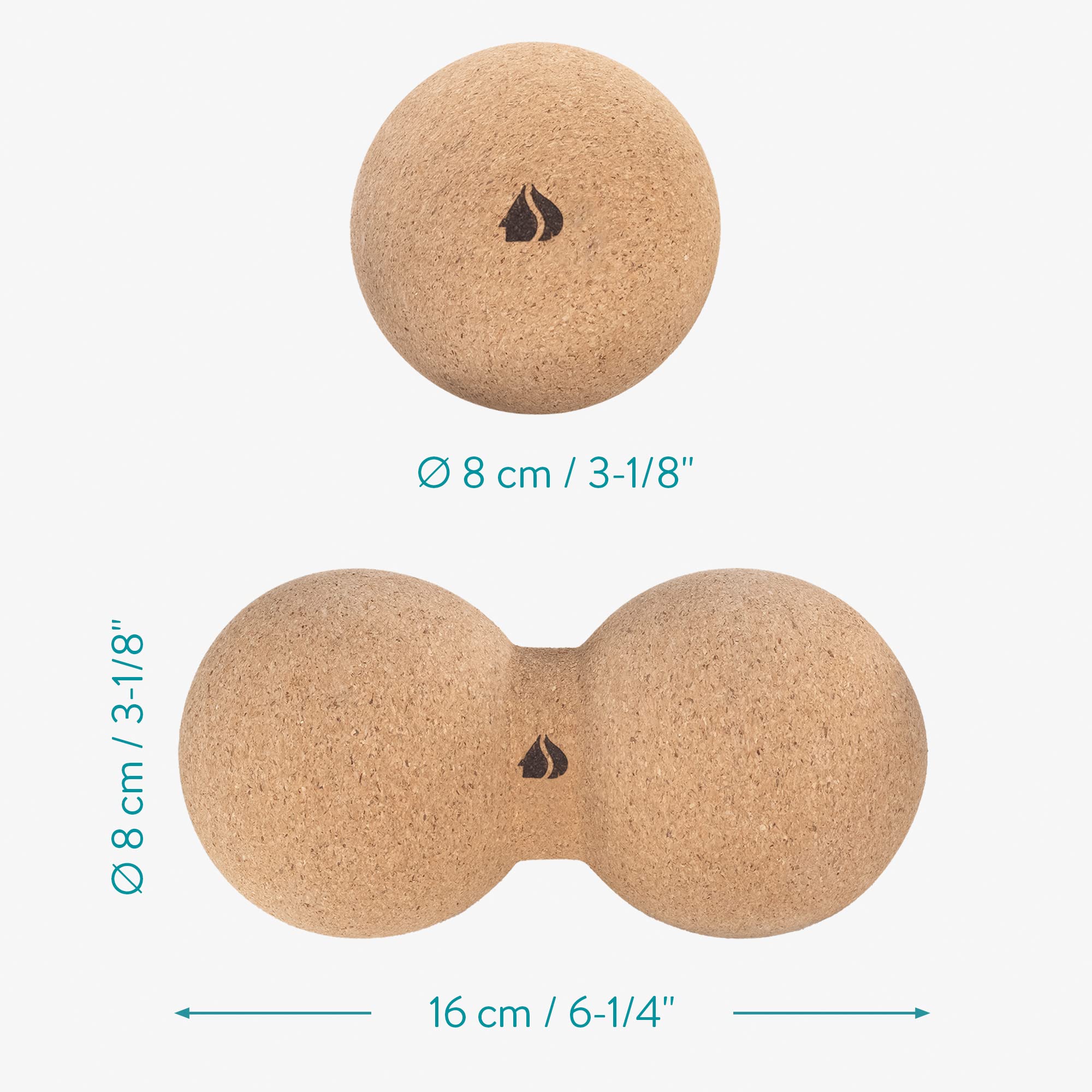 Navaris Cork Massage Peanut Ball Set (2 Pieces) - Includes Cork Peanut Roller, Cork Massage Ball - Rollers for Back and Muscles