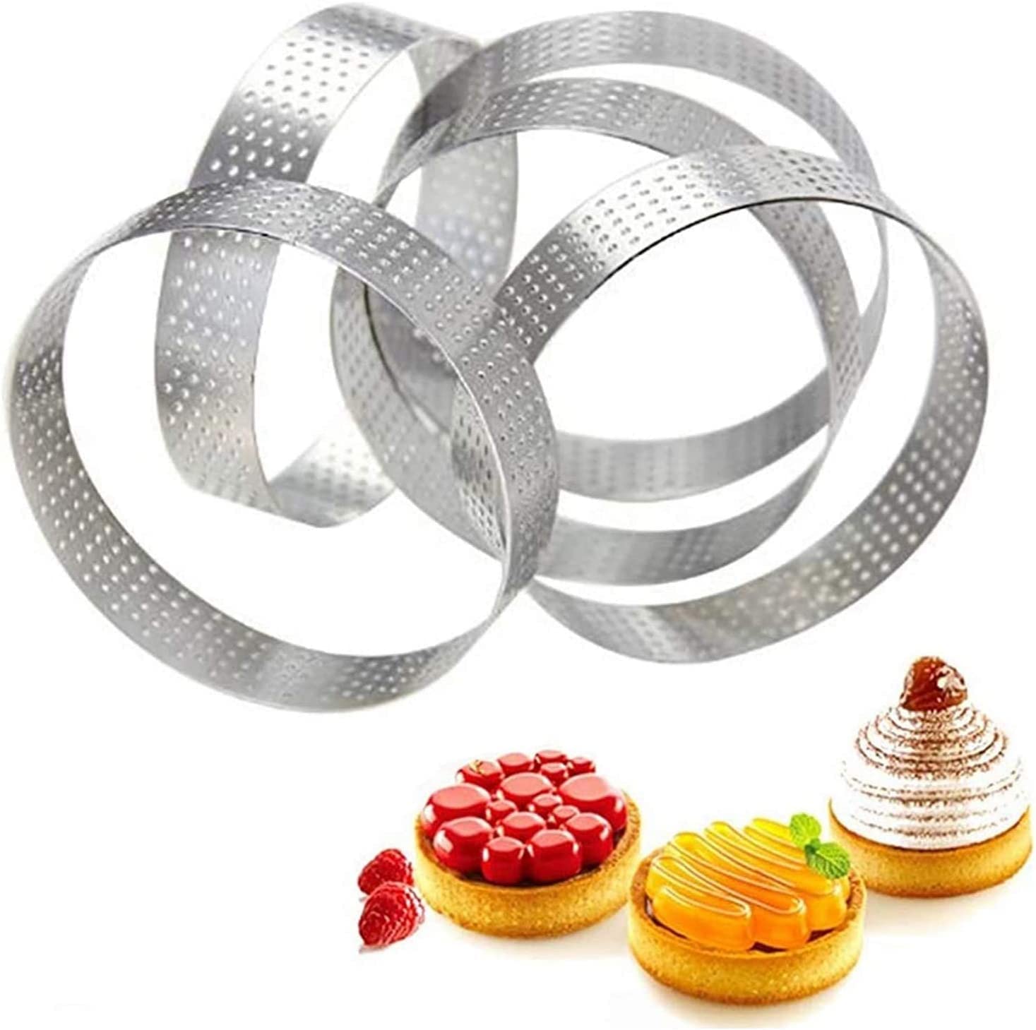 Nebel 10Pcs Circular Tart Rings with Holes, Perforated Tart Rings for Baking, Steel Fruit Pie Quiches Cake Mousse Kitchen Baking Mould 8cm