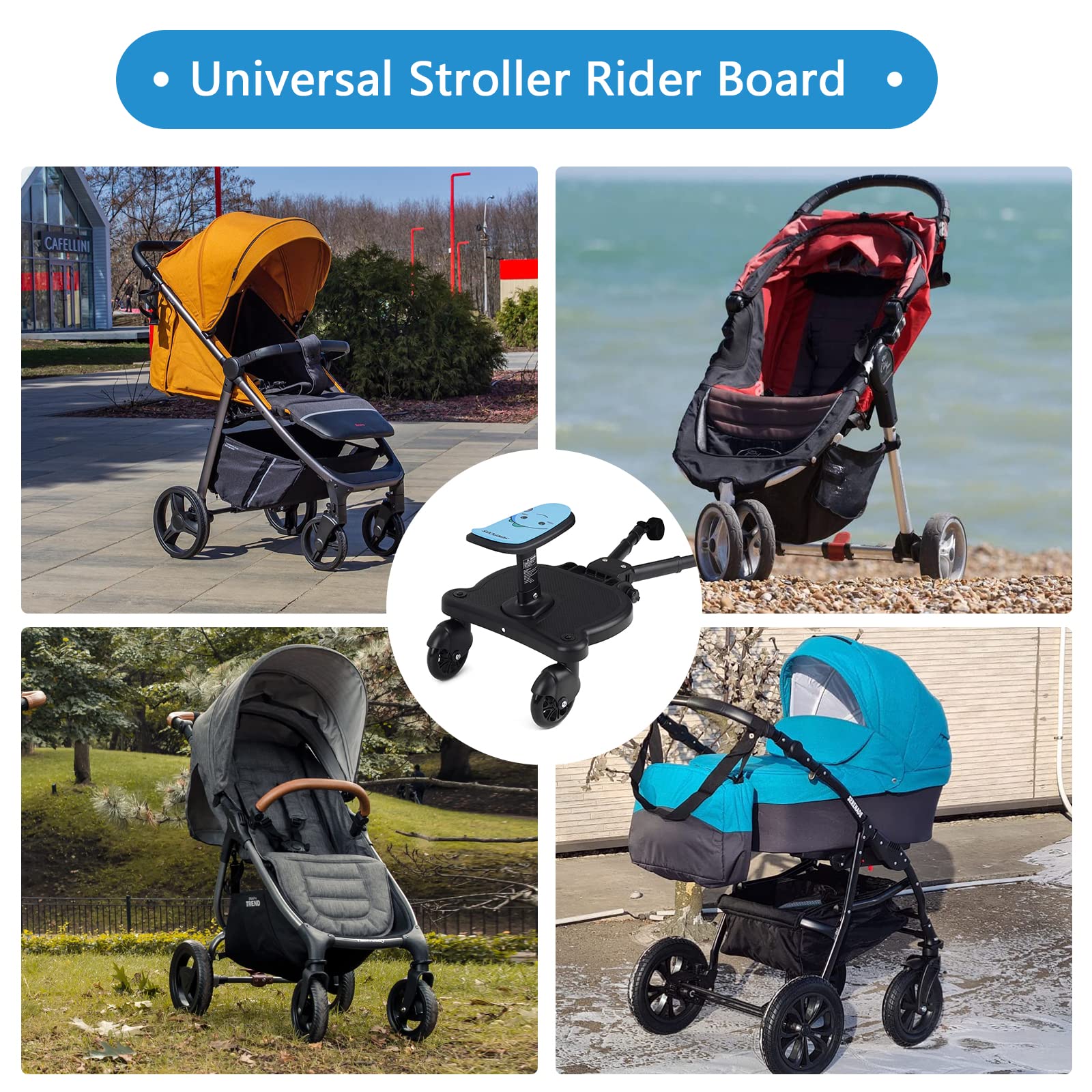 SURPCOS Universal Stroller Board 2-in-1 Buggy Board with Detachable Seat Standing Board, Rider Stroller Glider Board Suitable for Most Brands of Strollers, Holds Children Up to 55lbs Blue