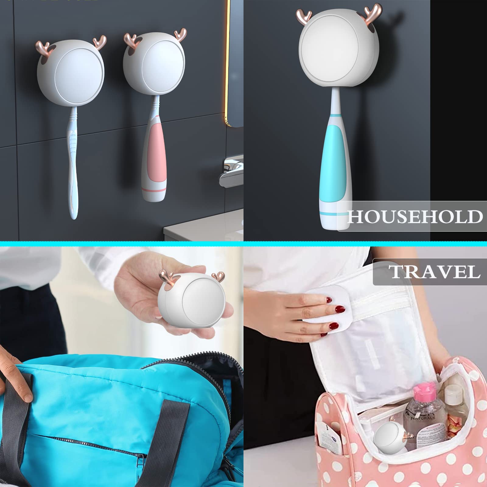 SHUKAN Toothbrush Case with Cover, Rechargeable Mini Toothbrush Holder, Removable Portable Wall Mount Toothbrush Holder for Bathroom Household Business Trip(Deer)