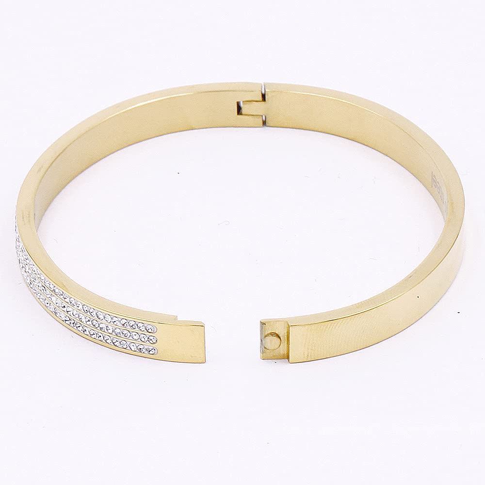 Lavencious Gold Plated Stainless Steel with CZ Stones Hinged Bangle 6mm Width Bracelets fow Women 7"(6mm Gold)