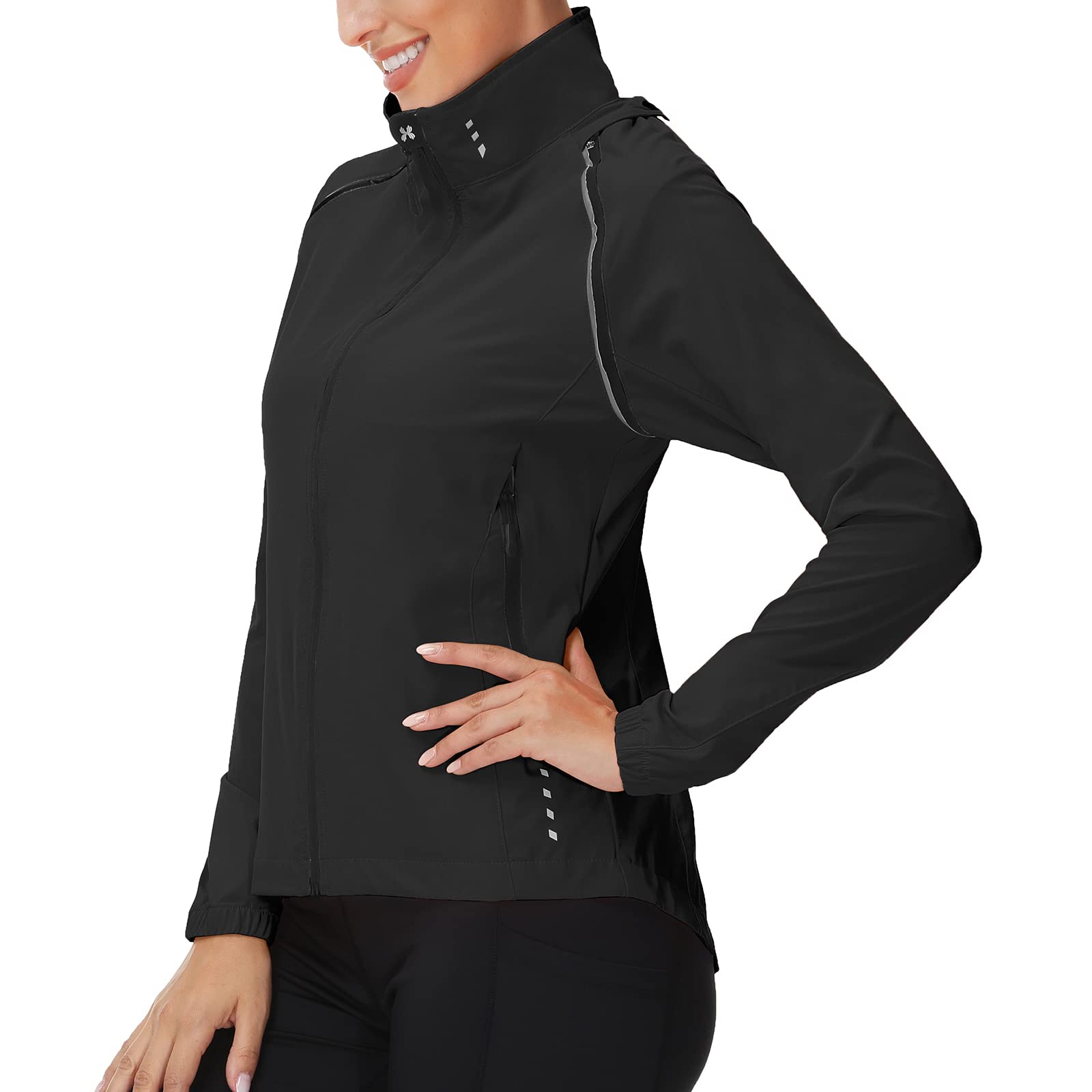 MOHEEN Women's Cycling Jackets Windbreaker Waterproof Reflective Packable Running Biking Golf Hiking Rain Jacket Coat(Black-XS)