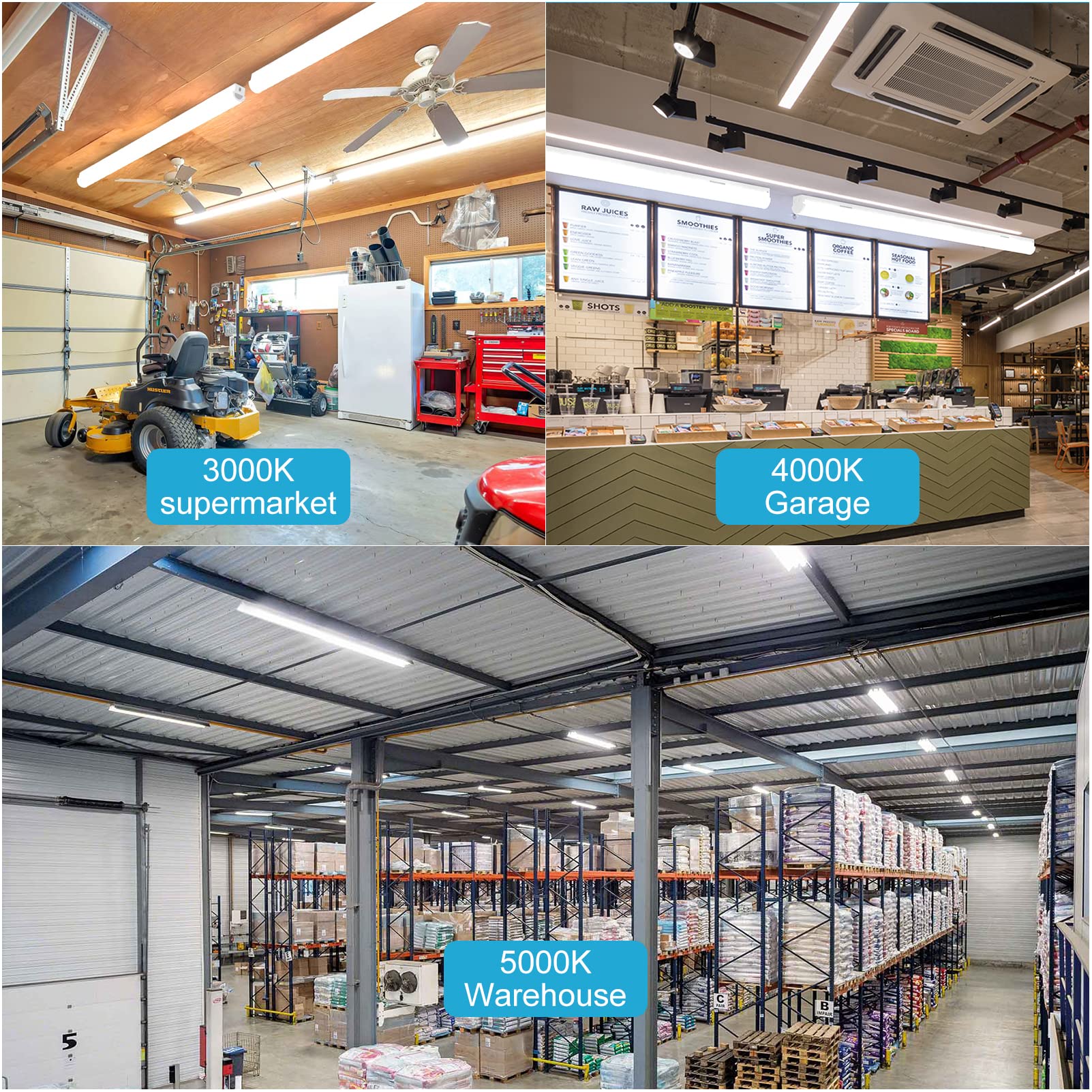 Lightdot 8FT Led Shop Lights 110W, Suspend/Flush Mount Ceiling Light, 14500LM[6-lamp T8 Equiv.] 5000K/4000K/3000K Selectable, Commercial Shop Lights Fixtures for Garage Workshop Warehouse (4 Pack)