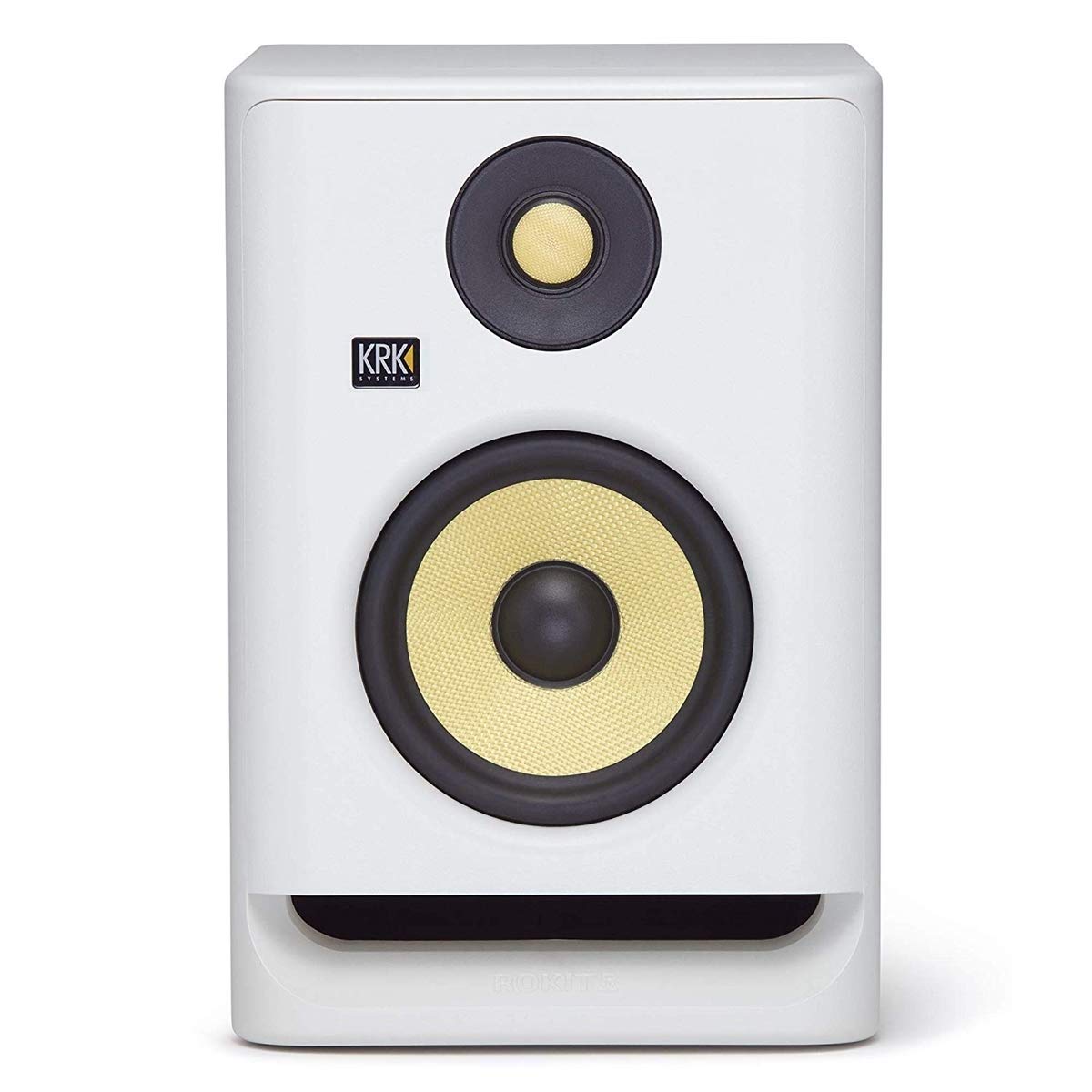 KRK RP5G4WN Rokit Gen4 5'' Powered Studio Monitors (Pair) White Noise Edition w/AxcessAbles Speaker Stands, Isolation Pads, Audio Cables and eStudioStar Polishing Cloth
