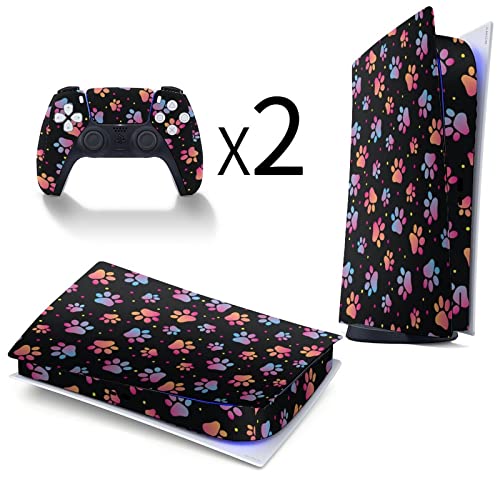 Paw Print Pattern Animal Footprint Full Protective Skin Cover Design Wrap Decal Sticker Compatible with PS5 Digital Edition Console and Controller