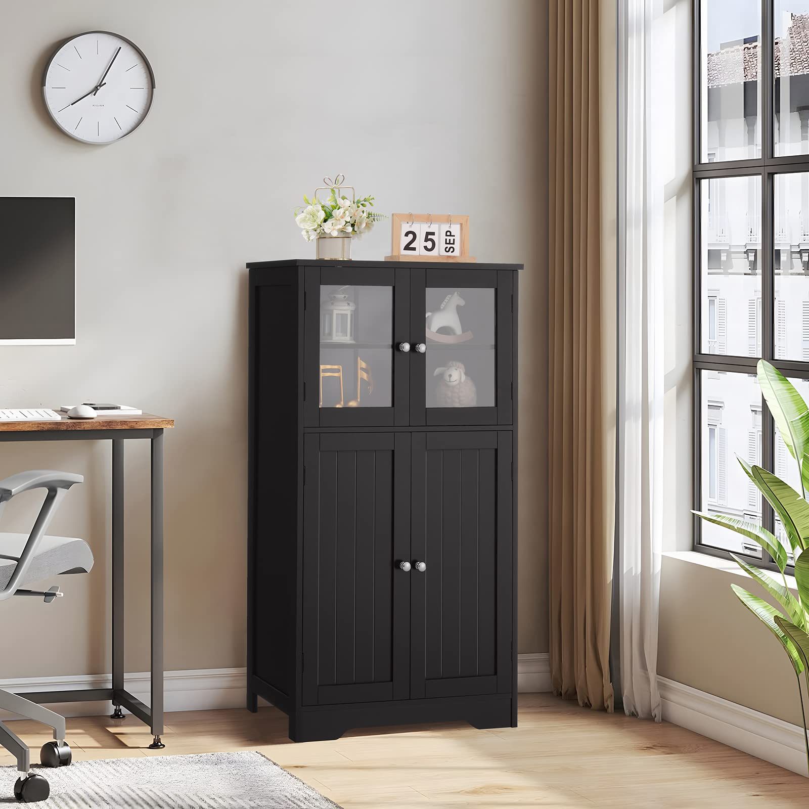 Iwell Freestanding Bathroom Cabinet with 4 Doors, Adjustable Shelves, 11.8 x 23.6 x 42.7 Inches, for Living Room, White