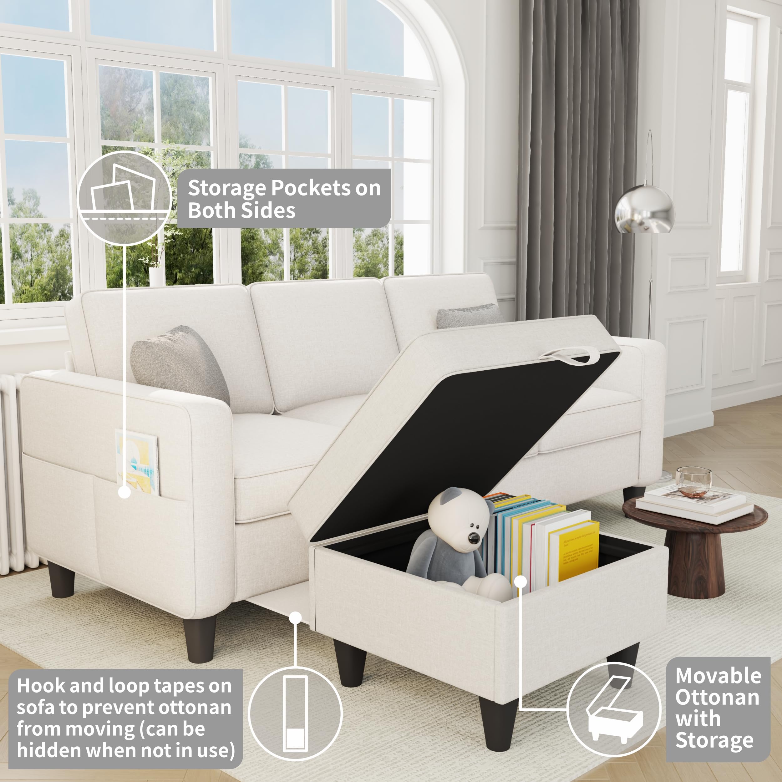 Yattem 78'' Convertible Sectional Sofa Couch:Beige L-Shaped Couches for Living Room with Reversible Chaise—3-Seat Modern Linen Sectional Couches for Living Room/Apartment/Studio/Small Space