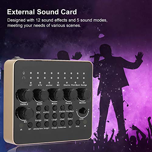 Live Broadcast Sound Card , DJ Mixer Karaoke Voice Mixer Mini BT Voice Card Built in Two Noise Reduction Chips Support Multiple Sound Effects Fit for Live Broadcast ,Karaoke ,Recording