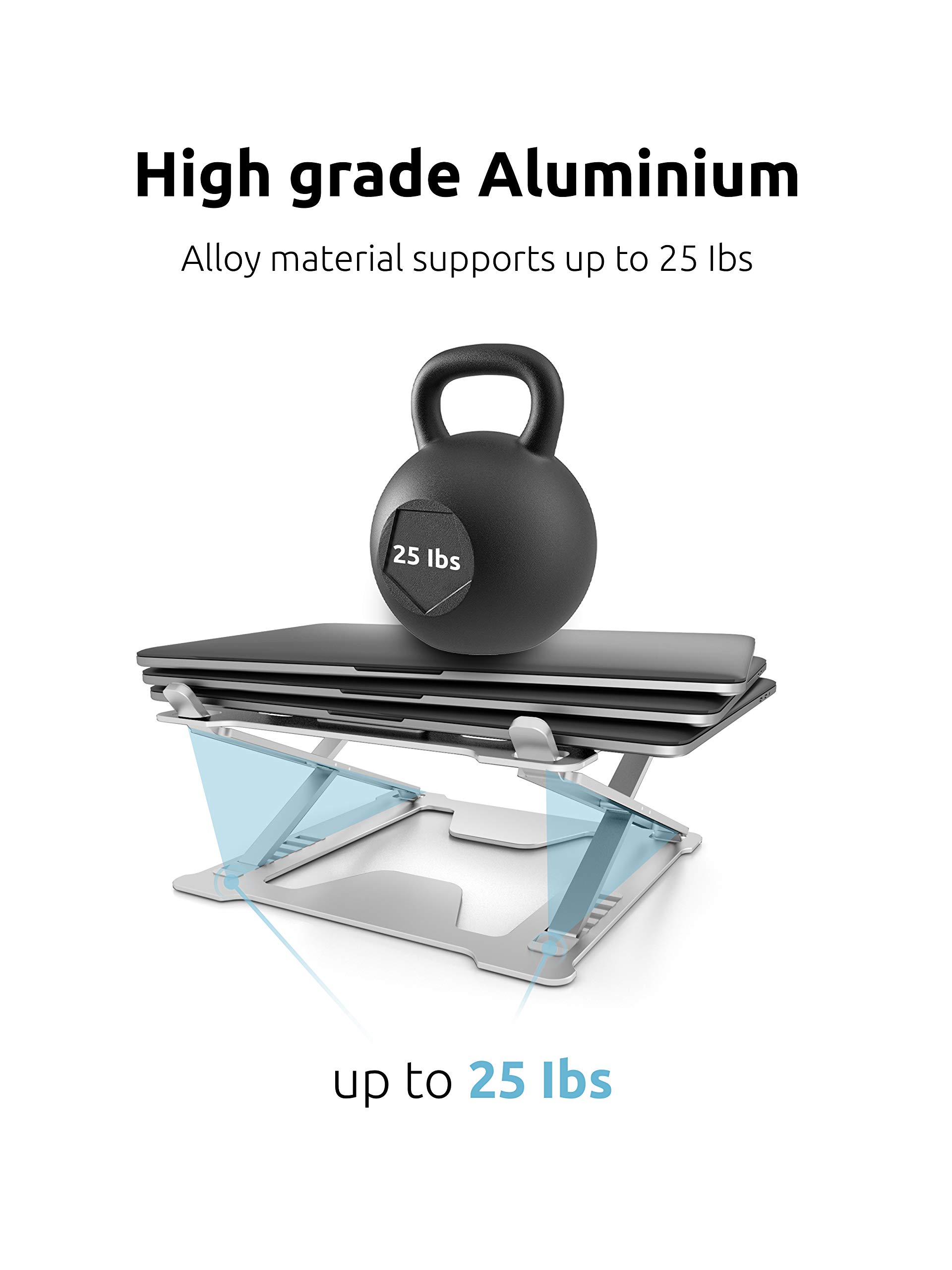 Laptop Stand by Shelcone - Laptop Holder - Adjustable Notebook Stand for Laptop up to 17 inches - Multi-Angle Stand with Heat-Vent to Elevate Laptop - Compatible for MacBook Pro/Air (Silver)
