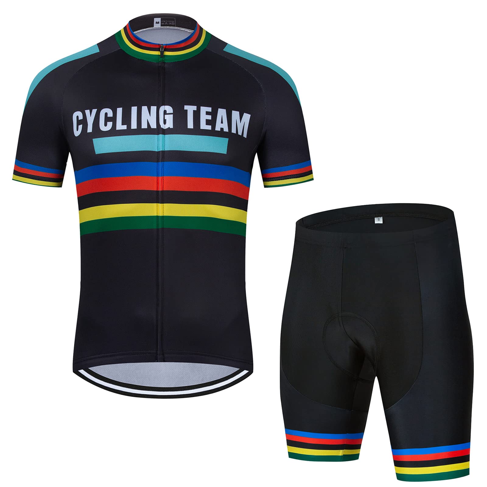 Men's Cycling Jersey Set Bicycle Short Sleeve Set 3D Cushion Shorts Padded Pants Quick Dry Breathable Shirt Black, L