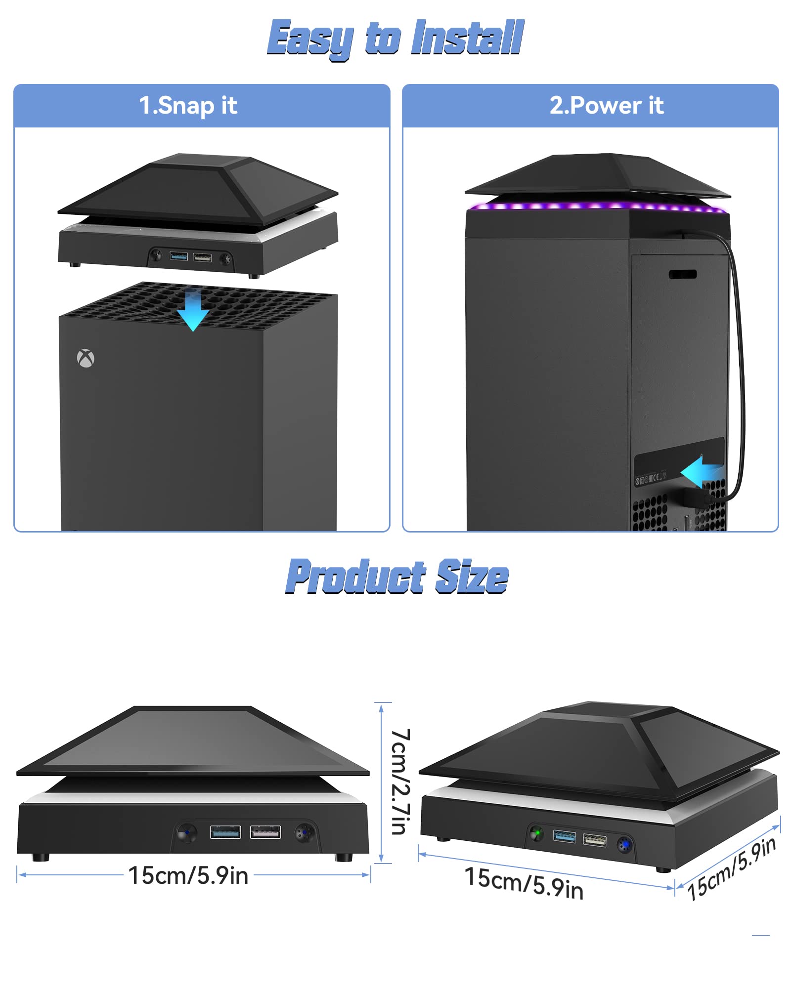 RGB Cooling Fan for Xbox Series X with Dust Cover & 7 LED Light Modes, Doulla Fan Cooling System Accessories with 3 Adjustable Speed, High Speed Top Dust Proof Cooling Fan for Xbox Series X Console