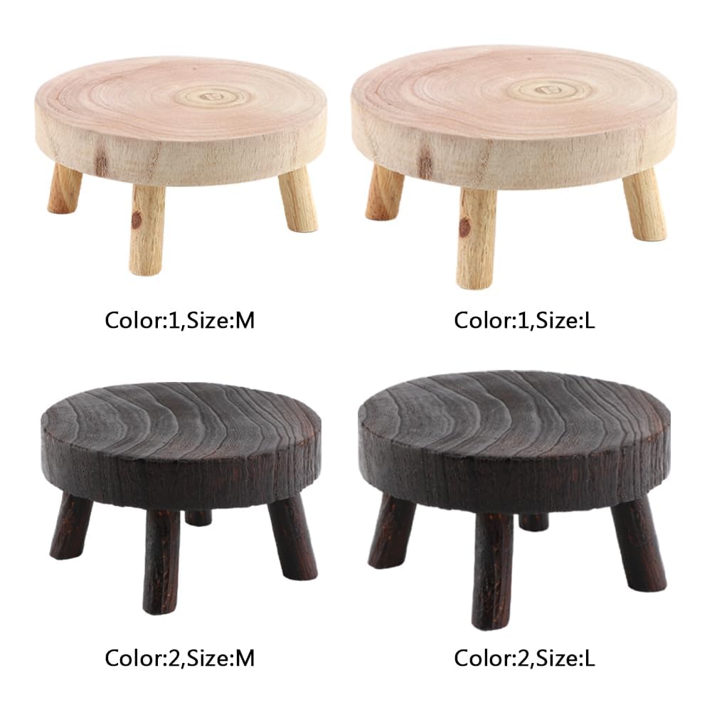 Wooden Step Stools,Small Portable Wood Stepping Stools with Smooth Cutting Edge for Kids Adults,Non-SlipRound Step Stool for Bedroom Living Room Blcony Bathroom Kitchen (L,Color:Dark Brown)