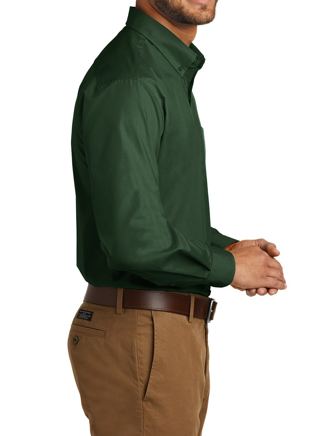 Men's Long Sleeve Professional Uniform Carefree Poplin Shirt Deep Forest Green Large