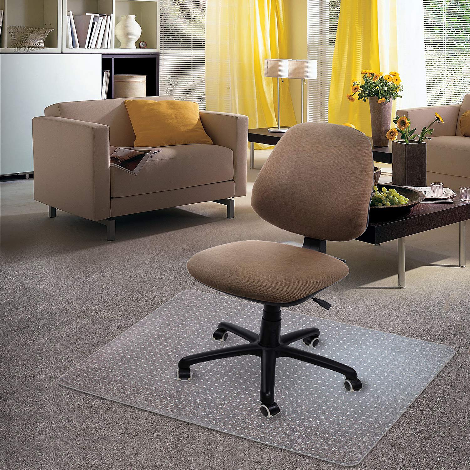 Kuyal Carpet Chair Mat, 48" x 30" PVC Home Office Desk Chair Mat for Floor Protection, Clear, Studded, BPA Free Matte Anti-Slip (30" X 48" Rectangle)