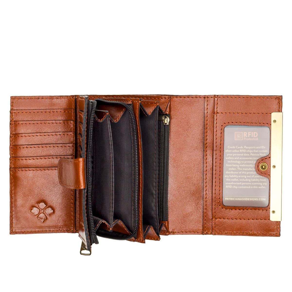 Patricia Nash Cametti Leather Trifold Wallet - Blue Grass Tooled