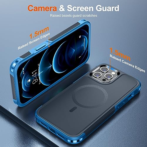 SUPFINE Magnetic for iPhone 12 Pro Max Case (Compatible with MagSafe) (12 FT Military Grade Drop Protection) 2X(Tempered Glass Screen Protector and Camera Lens Protector) Non-Slip Case, Deep Blue