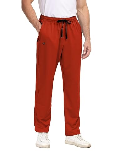 Pdbokew Men's Running Pants Athletic Pants with Zipper Pockets Red