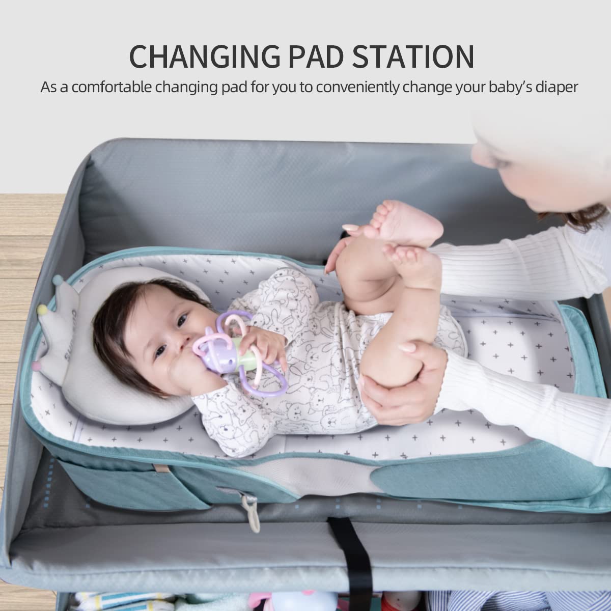 SUNVENO Baby Diaper Backpack Changing Station Bag, Multifunction Large Bags with Cotton Changing Pad, Stylish Travel Back Pack Bag for Moms Dads (Green)