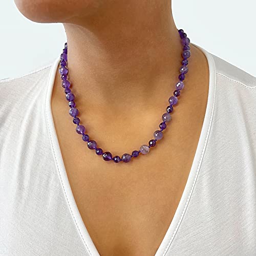 MGR MY GEMS ROCK! Beaded Semi Precious Stone Genuine Amethyst Collar or Choker Necklace for Women, 14.50" Long with 3" Extender.