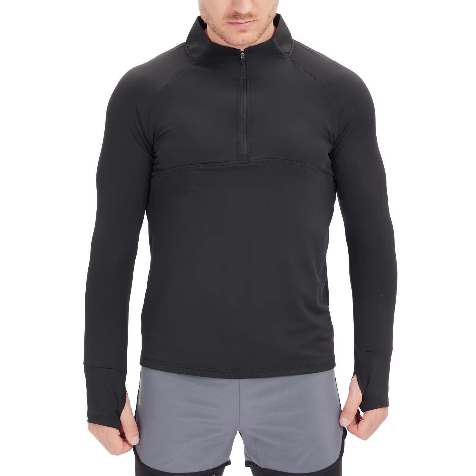 PICKLION Men's 1/4 Zip Long Sleeve Training Top Pullover Quarter Zipper Muscle Athletic Workout Bodybuilding Golf Polo Shirts Black X-Large