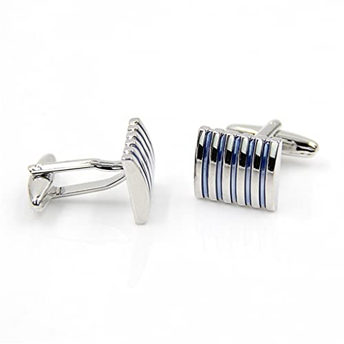 Men's French Shirt Cufflinks Square Blue Striped Sleeve Nails Shirt Cufflinks Accessories (Color : White, Size : As Shown) (White As Shown)