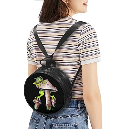 Poceacles Frog Round Crossbody Bag Purse Clutch for Women Cute Circle Purses Trendy Shoulder Handbag with Adjustable Shoulder Strap Leather Tote Knapsack