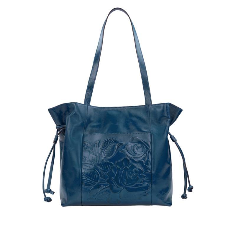 Patricia Nash Everton Leather Drawstring Tote - Caribbean Blue Tooled