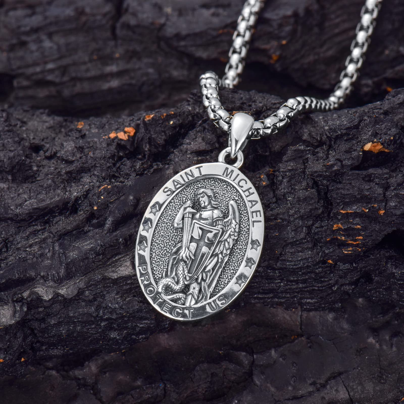 PDTJMTG 925 Sterling Silver St Michael/St Christopher Oval Round Medal Archangel Cross Necklace with 22”+2” Chain (A03-St Michael)