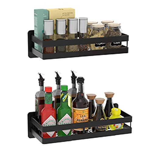 YEAPA Kitchen Hanging Rack Wall Mount Seasoning Rack Stainless Steel Kitchen Wall Organizer Adhesive No Drilling Black for Bathroom Dining Room,1 Pack 25cm (Size : 2 Layers 25cm)