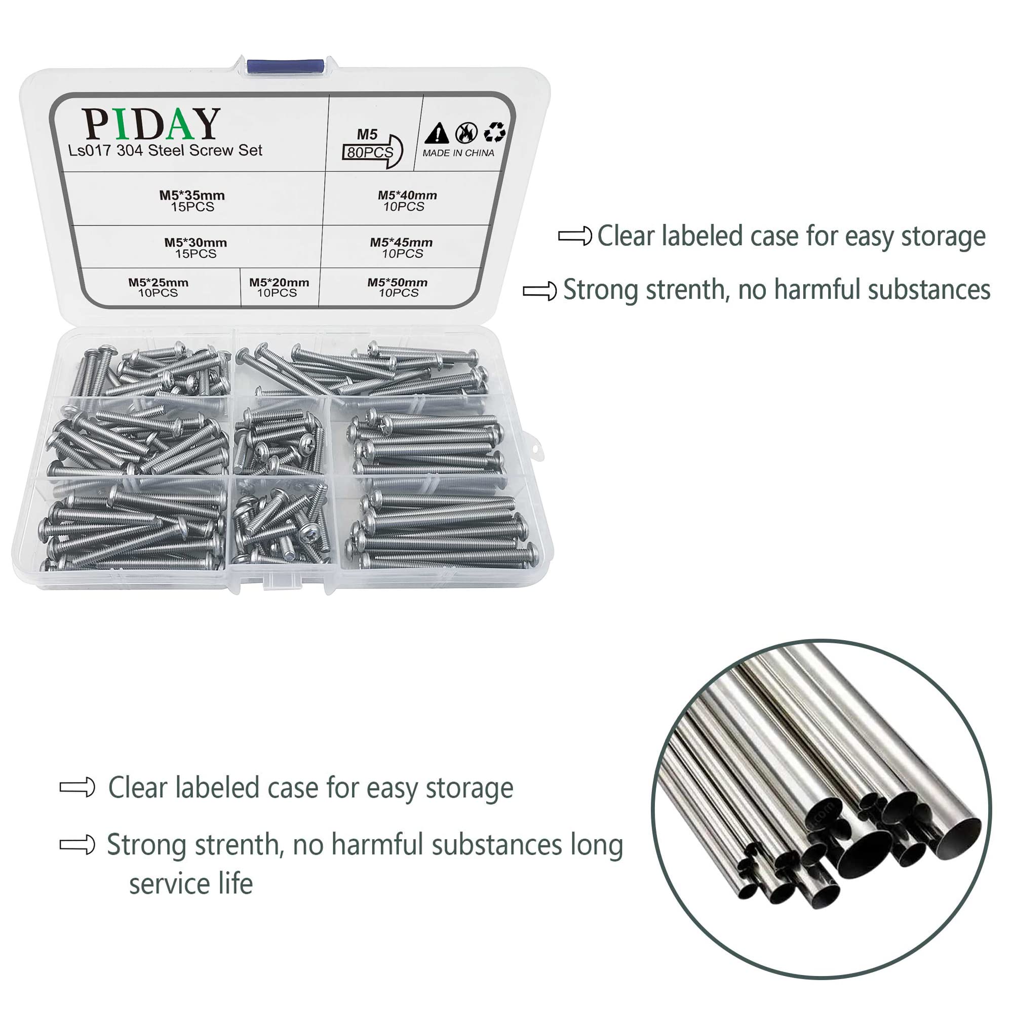 PIDAY 120PCS M5 Knob/Pull Machine Screws Phillips PMW Pan Head Screws Bolt 304 Carbon Steel Cabinet Door and Drawer Screws Set