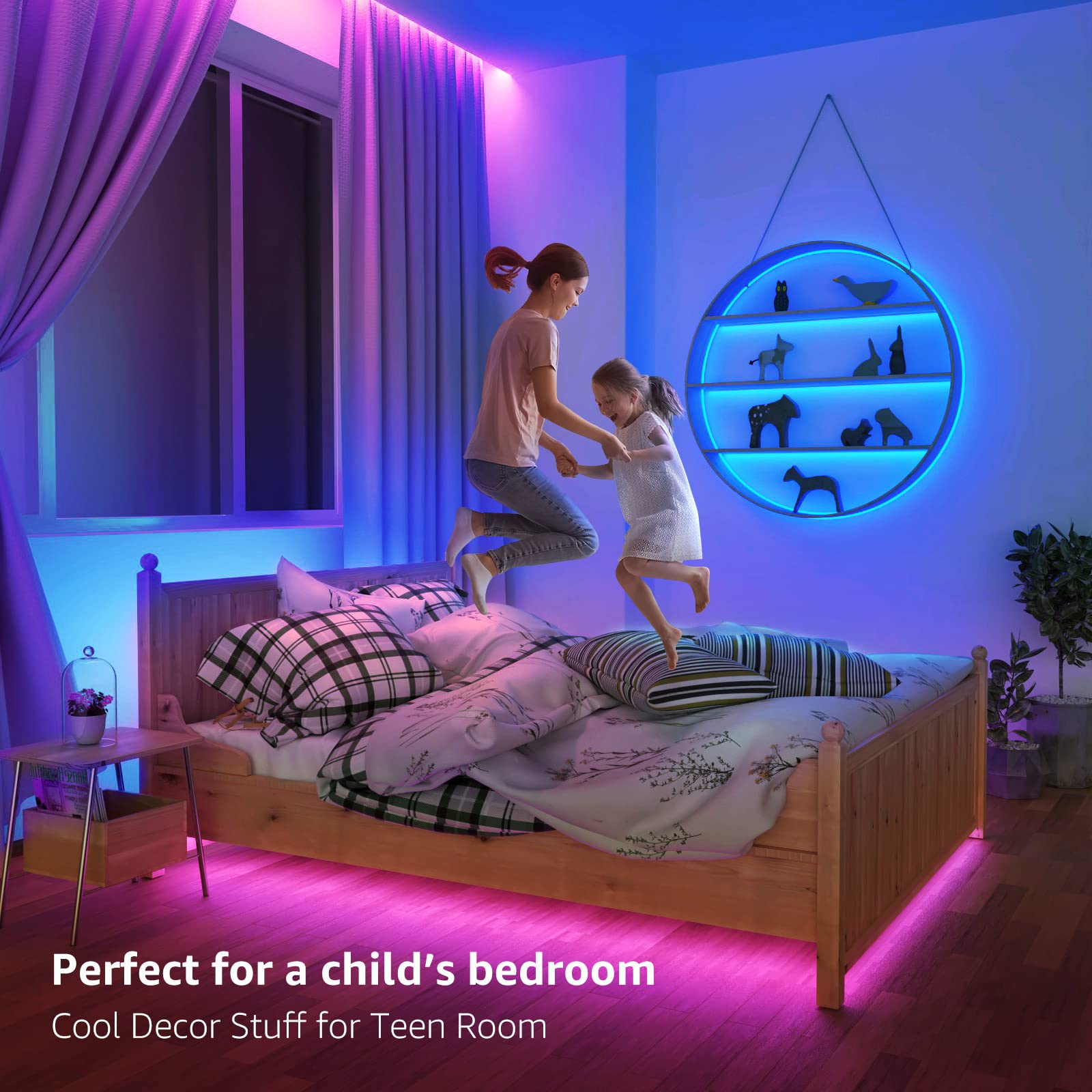 Lepro 16.4ft πππ πππ«π’π© ππ’π π‘ππ¬, RGB 5050 LED Strips with Remote Controller and Fixing Clips, Color Changing Tape Light with 12V ETL Listed Adapter for Bedroom, Room, Kitchen, Bar