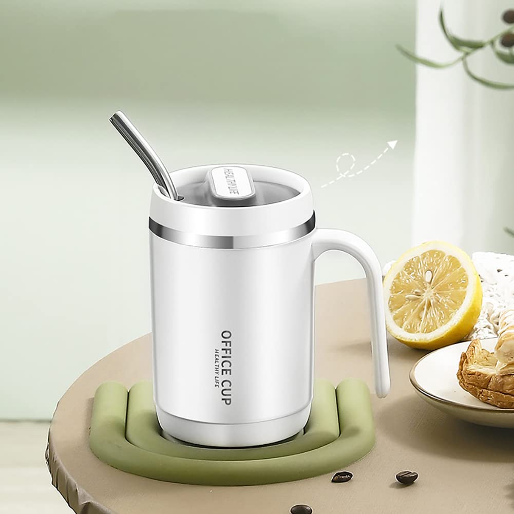 Livefunni Coffee Mug with Handle, 500ml Insulated Stainless Steel Coffee Travel Cup, Vacuum Reusable Coffee Cup with Lid, Keeping Warm & Cold (white)