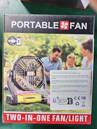 Sendowtek Portable Battery Fan with LED Light, 10400mAh Quiet Rechargeable Tent Fan with Hanging Hook 4 Speed Small USB Battery Powered Camping Fans for Travel Picnic Outdoor Indoor Cooling Sleeping