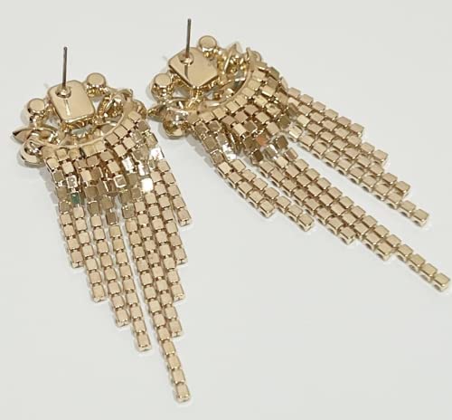 Rhinestone Chandelier Earrings with Gold Finish - Mardi Gras