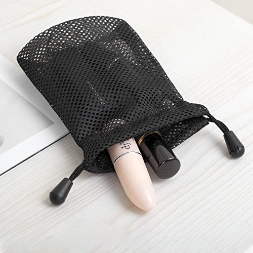 patu Mini Drawstring Mesh Bags, 4" x 5", Size S / A7, 5 Pieces, Beauty Makeup Lipstick Cosmetic Accessories Organizer, Small Travel Kit Storage Nylon Pouch, Black