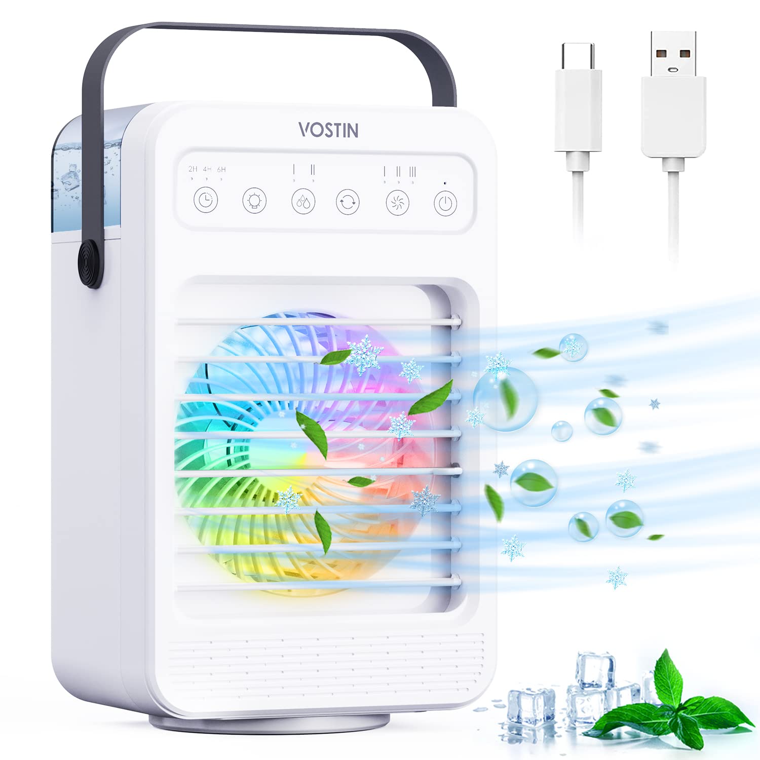 Portable Air Conditioners - 75°Rotation Evaporative Air Cooler, Portable Desktop Cooling Fan with 4 Wind Speed & LED Light, 7 Cool Mist & 2-6H Timer, Air Conditioner Portable for Room Office Autumn