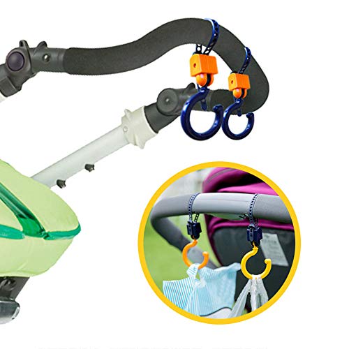 JCBIZ 2PCS Hanger Hook 360 Degree Rotate Swivel Baby Stroller Hooks Hanging Pram Cart Holder Clips Accessories Multi Purpose Blue+Orange
