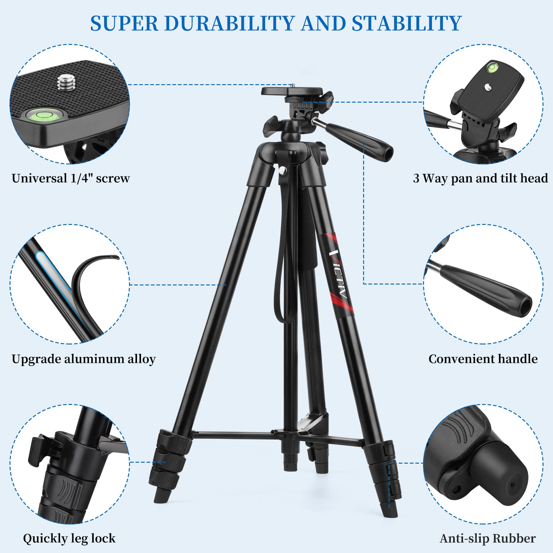 Tripod for Camera, 63 inch Tall Camera tripod stand, Lightweight Cell Phone Tripod Stand with Remote, Compatible with iPhone/Android/Camera, Perfect for Video Recording/Selfies/Live Stream/Vlogging