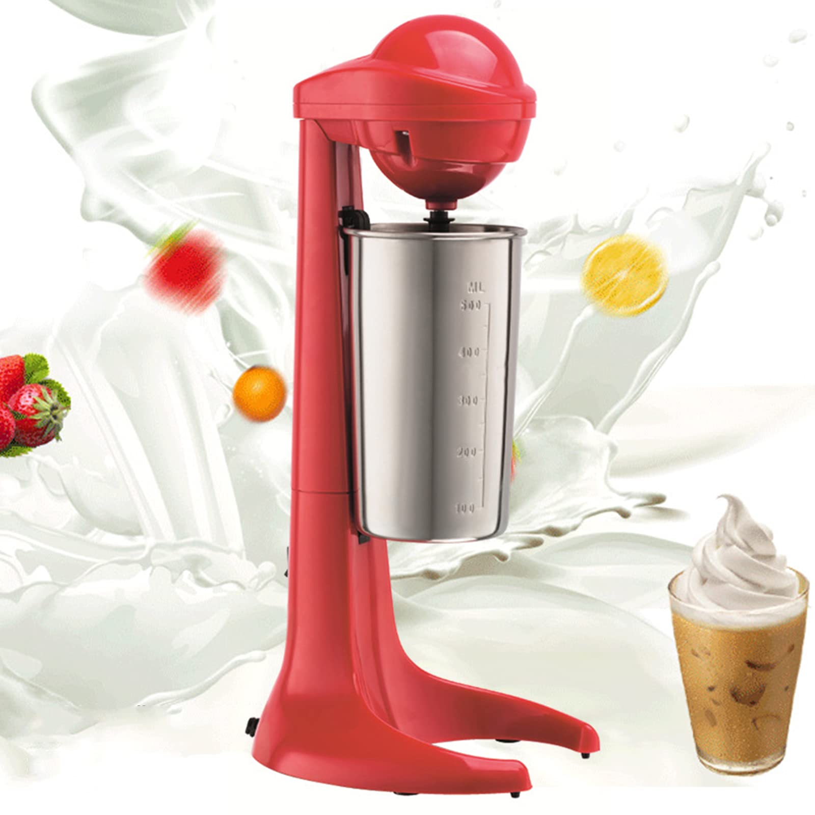 YETINGSHOP Milkshake Maker, 100W 23000RPM Electric Milkshake Maker Machine, Single Head Drink Mixer for Milkshake Mixed Drink Household, 500ml Cup, 2 Speed Adjustable, Red